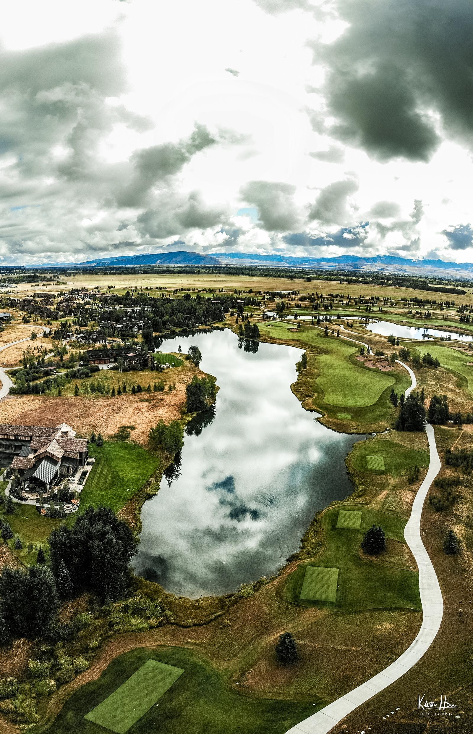 Teton Village Golf Course Lake Drone Vertical | Kevin Hou Photography